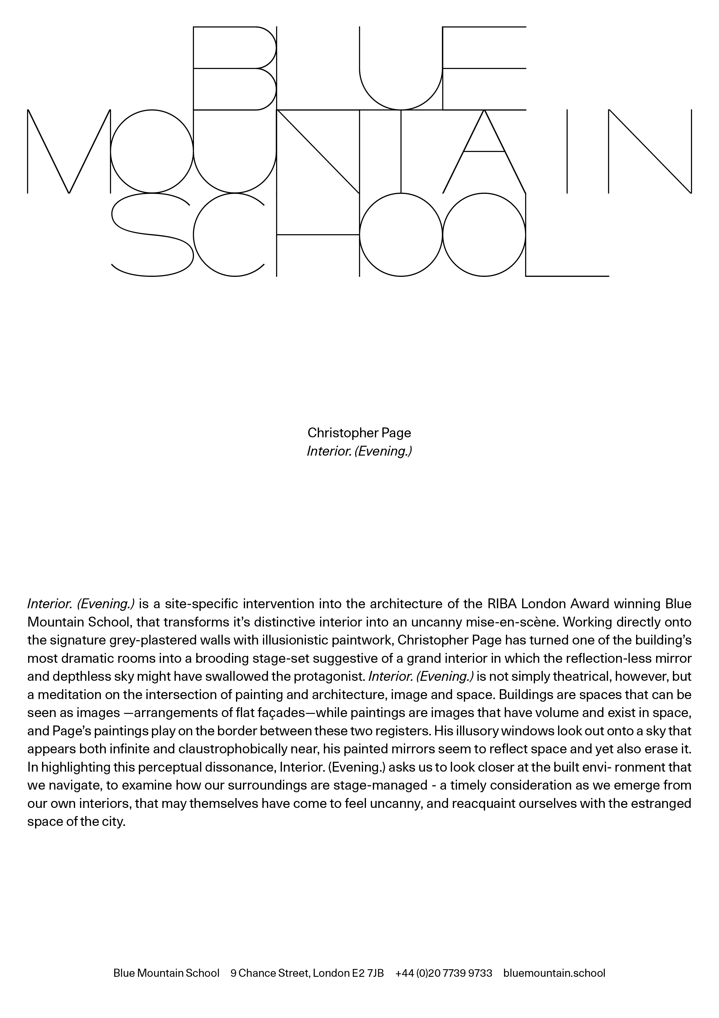 Christopher Page, Interior. (Evening.), Press Release – Blue Mountain ...
